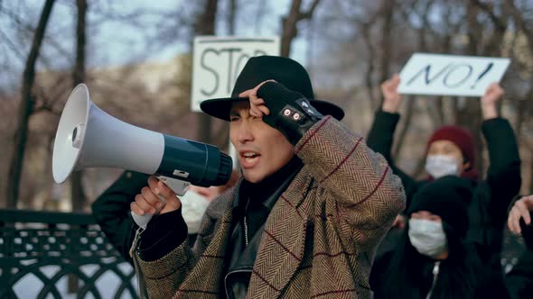 Many People Shout Street Banner. Aggressive Crowd. Asia Poster ...