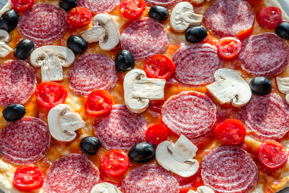 Homemade Regina pizza in raw condition Stock Photo by Alex9500 | PhotoDune