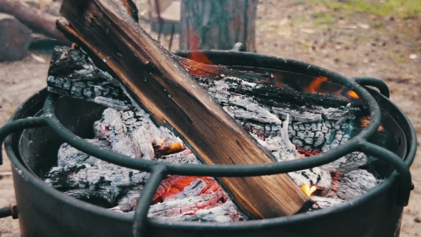 Bonfire With Wood And Coal Burning On The Grill, Stock Footage | VideoHive