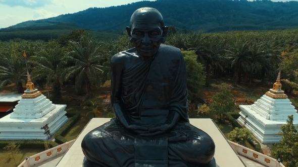 Aerial: Big Monk Statue At Thai Temple., Stock Footage | VideoHive