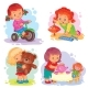 Small Girls Playing with Toys Icons Set, Vectors | GraphicRiver
