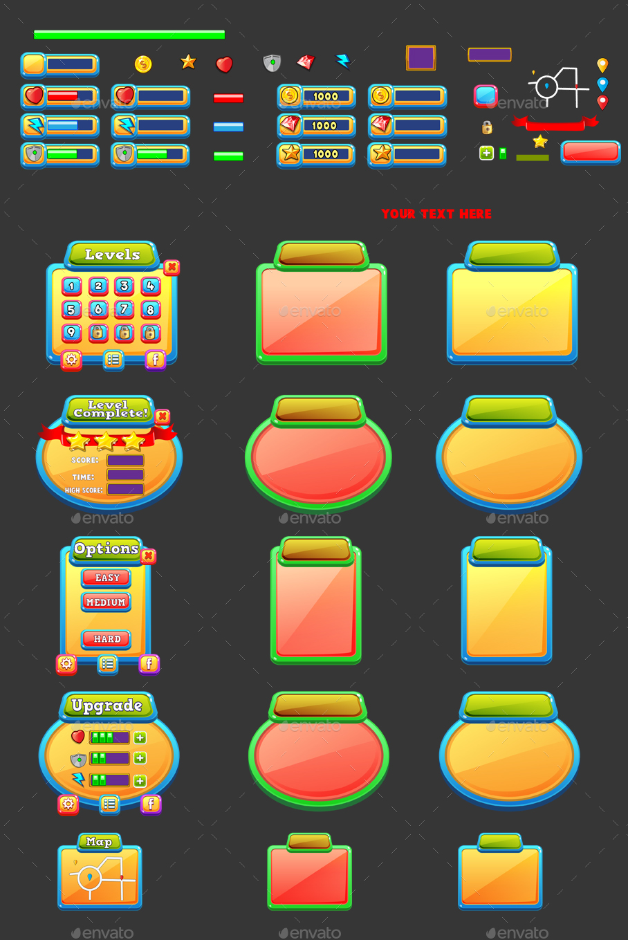 Cartoon Game UI Pack 14 by pasilan | GraphicRiver