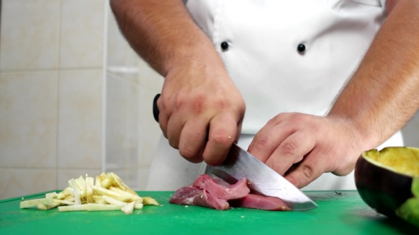 Chef Cook Cuts Meat Large Kitchen Knife, Professional Travel Kitchen ...