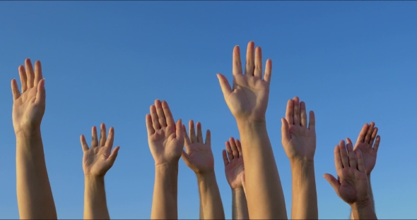 Raised Hands Against Blue Sky, Stock Footage | VideoHive