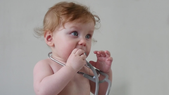 Cute Baby With Stethoscope In Hands, Stock Footage | VideoHive