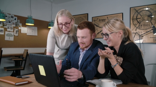 Female Leader Giving Direction To Workers. Creative Business Team ...