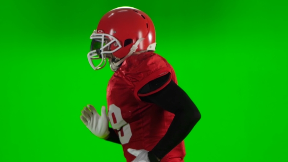 Football Player Running Red Uniform and Helmet. Green Screen,, Stock ...