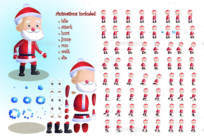 2D Game Santa Character Sprite Sheets, Game Assets | GraphicRiver