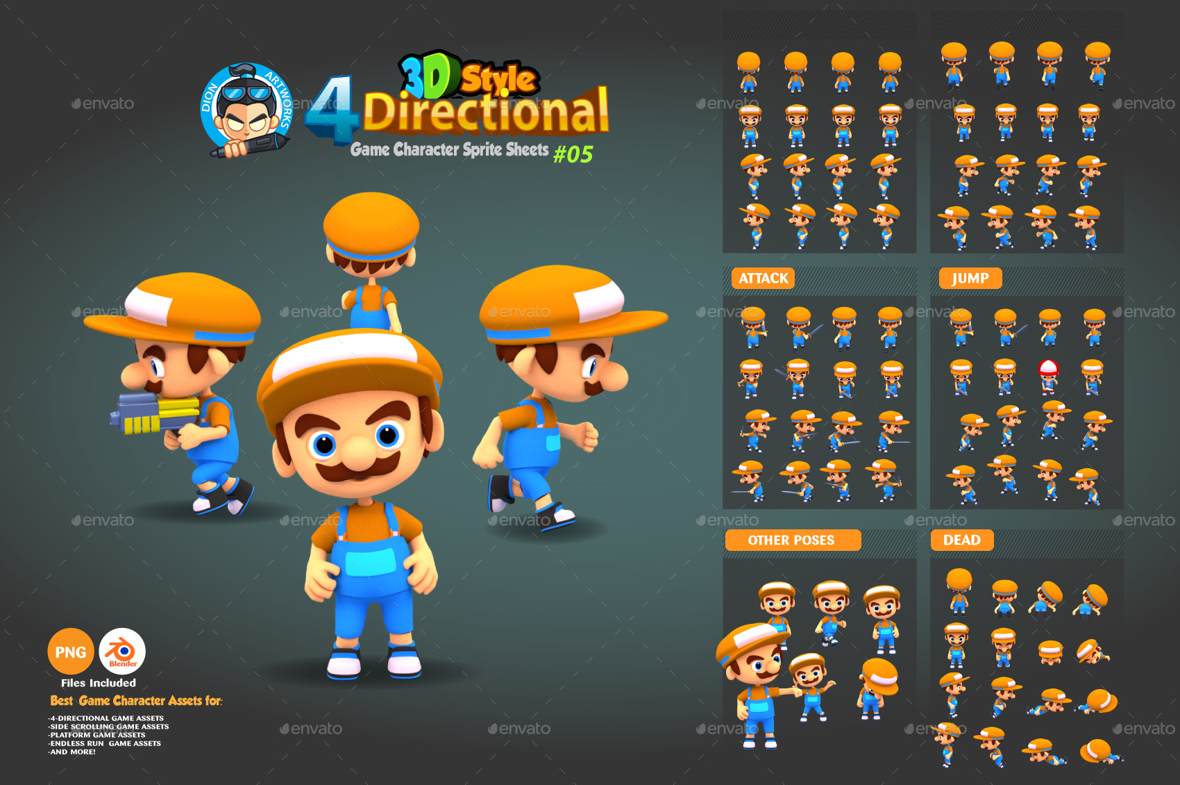 4 Directional 3D Style Game Character Sprites 06 by pasilan | GraphicRiver
