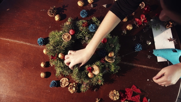 Shot of Person Making Christmas Wreath, Stock Footage | VideoHive