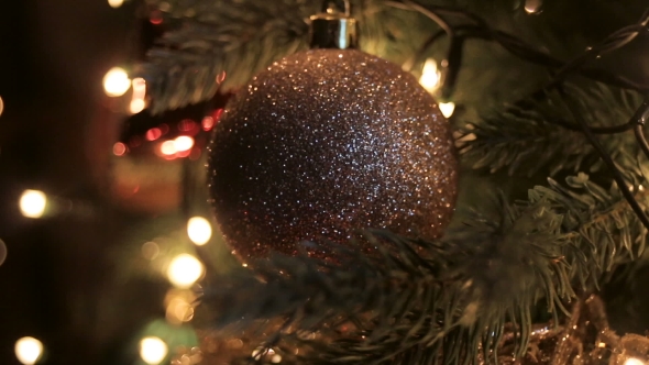Christmas Decorations on a Big Green Tree, Stock Footage | VideoHive