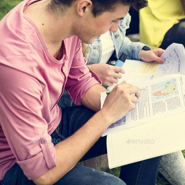Young Diverse Group Studying Outdoors Concept Stock Photo by Rawpixel
