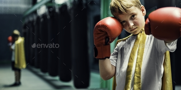 Superhero Champion Boxer Boy Strength Fighter Concept Stock Photo by ...