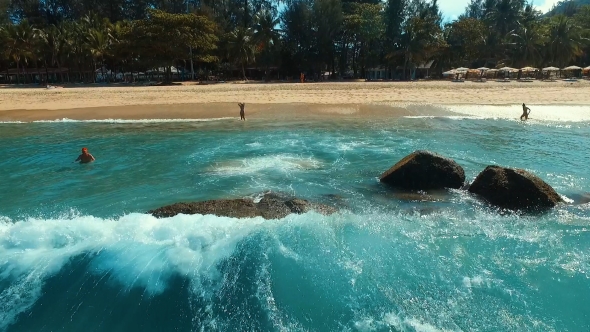 Aerial: Wave Splash Near the Beach, Stock Footage | VideoHive