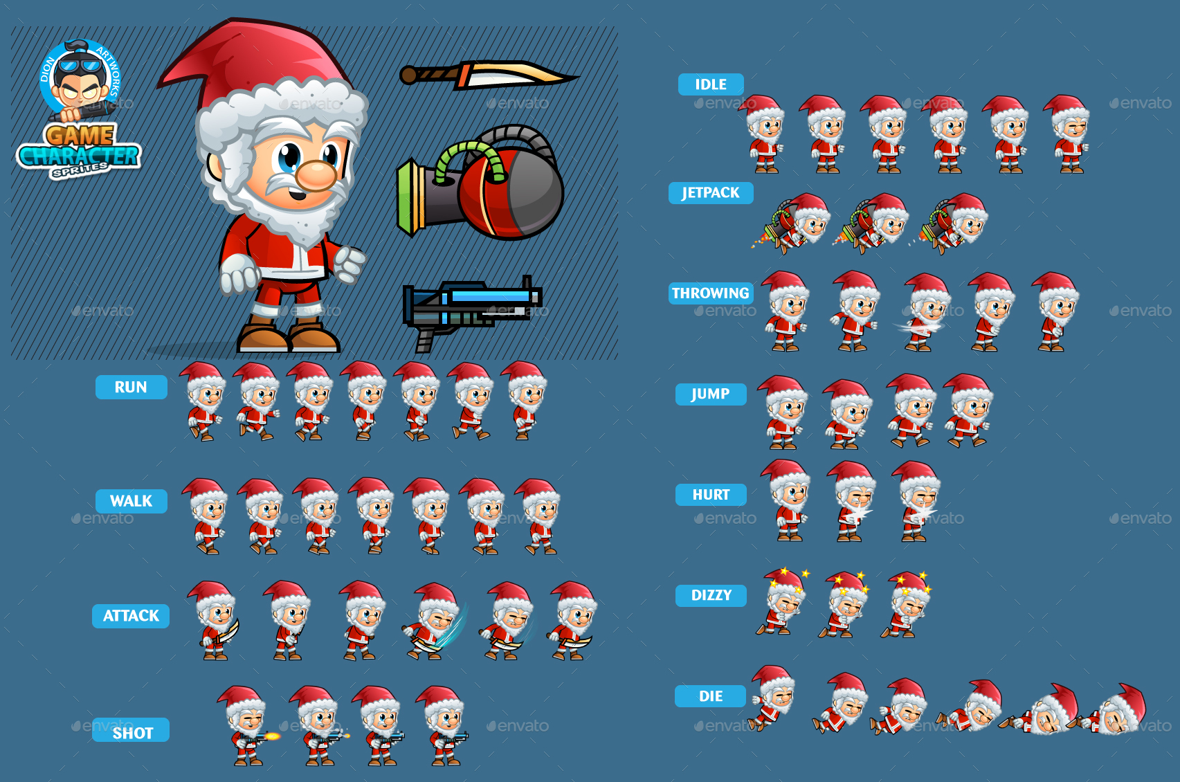 Santa 2D Game Character Sprites 279 by pasilan | GraphicRiver
