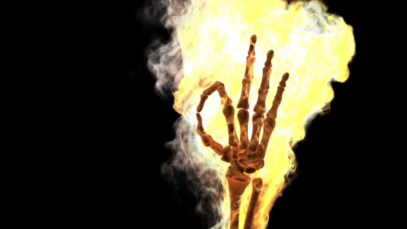 Burning Skeleton OK Sign with Alpha Channel, Motion Graphics | VideoHive