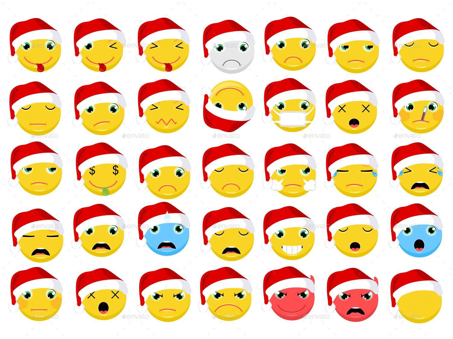 Christmas Emoticons / Emoji Vector Set, Icons | GraphicRiver