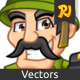 Captain Army Cartoon Character Aiming a Handgun with Shoot Pose, Vectors