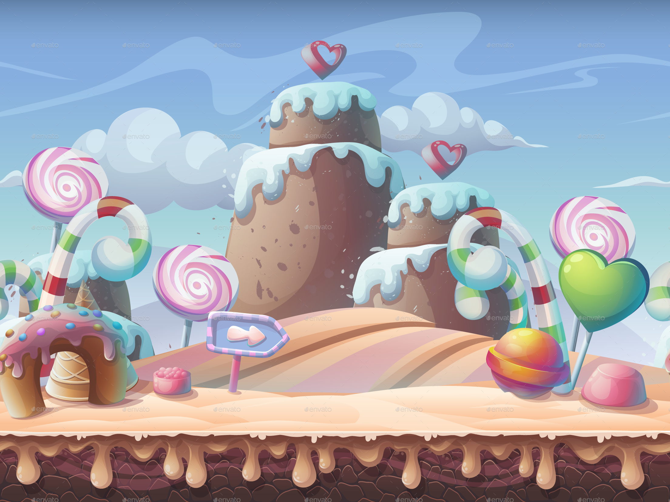 Candy World - Horizontal Seamless Illustration, Game Assets | GraphicRiver
