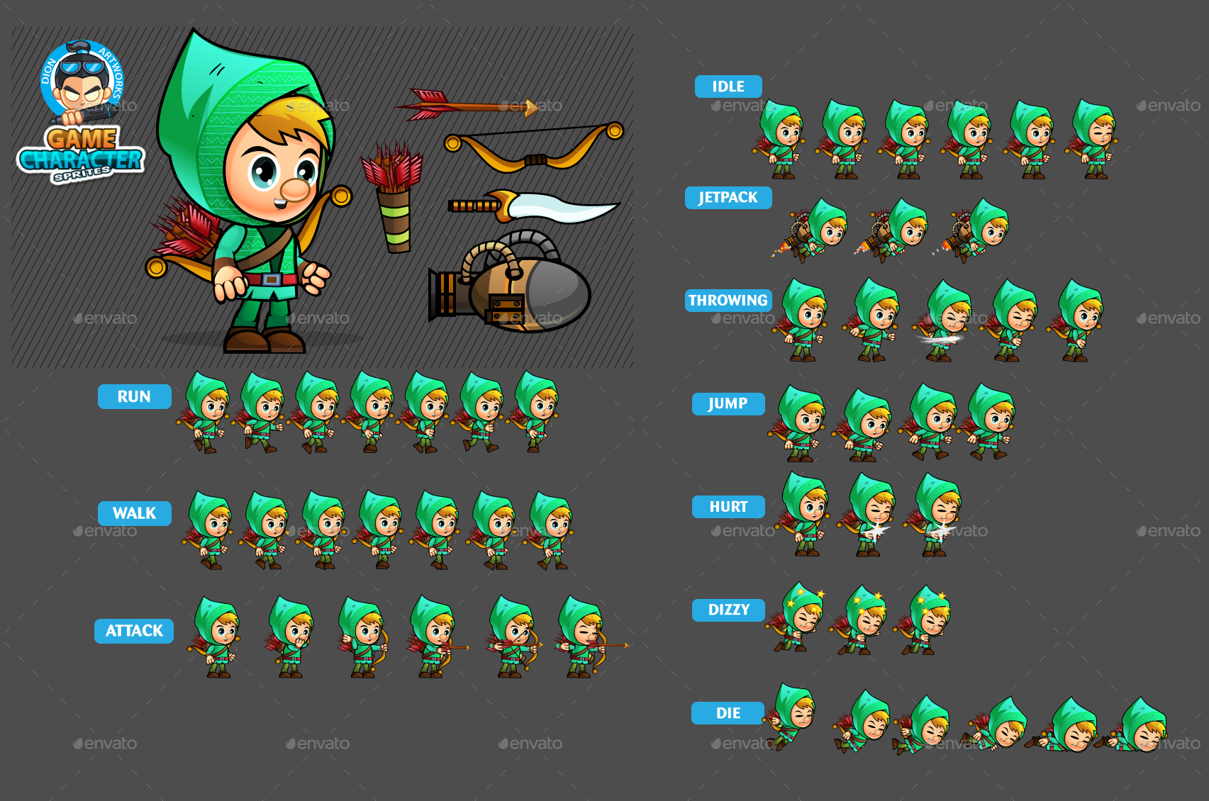 Archer 2D Game Character Sprites 282 by pasilan | GraphicRiver