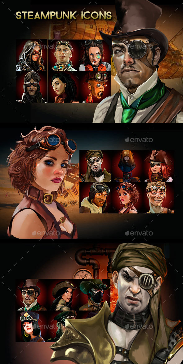Steampunk Characters Icons by combo21 | GraphicRiver