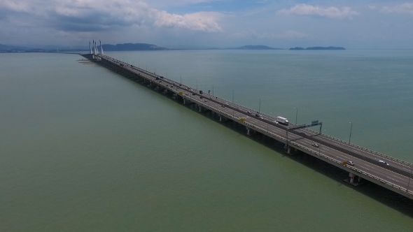 Aerial: Suspension Bridge in George Town., Stock Footage | VideoHive