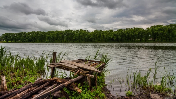 Old Fishing Bridge on the Lake, Stock Footage | VideoHive