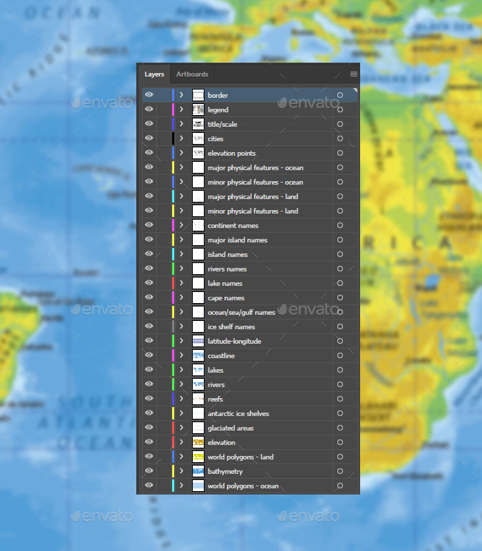 World Physical Map, Vectors | GraphicRiver