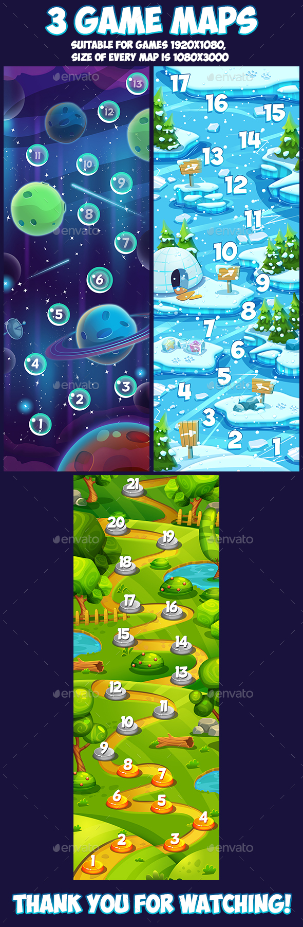 3 Vertical Game Maps by ververver | GraphicRiver
