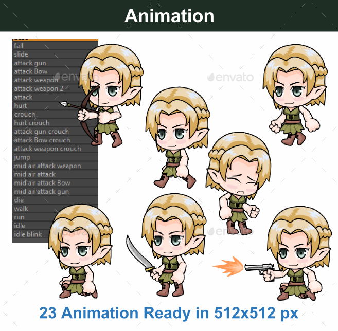 Elf Girl Sprite Character by PrimaDev | GraphicRiver