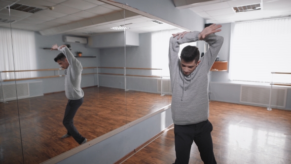 Dancer Is Dancing Near the Mirror. Light Dance Class with a Window ...