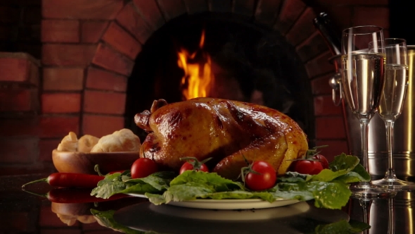 Celebratory Dinner By the Fireplace, Stock Footage | VideoHive