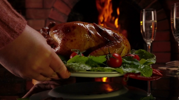 Celebratory Dinner By the Fireplace., Stock Footage | VideoHive