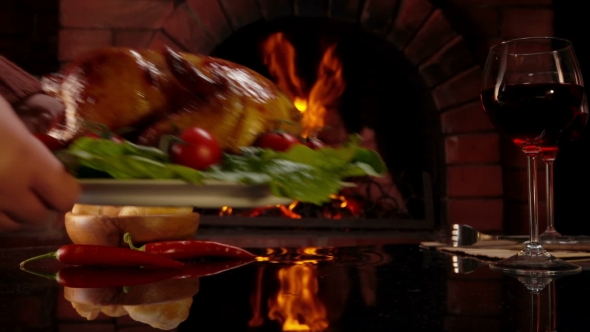 Celebratory Dinner By the Fireplace., Stock Footage | VideoHive
