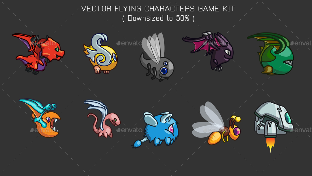 Flying Characters Game Kit - Sprites, Backgrounds, Tilesets, User ...