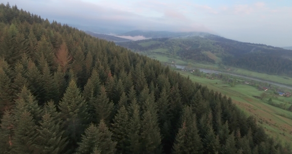 Magnificent Landscape of the Wooded Mountains. Aerial View, Stock Footage