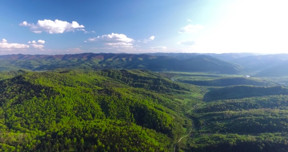 Panoramic Shooting Around Hilly Terrain. Aerial View, Stock Footage