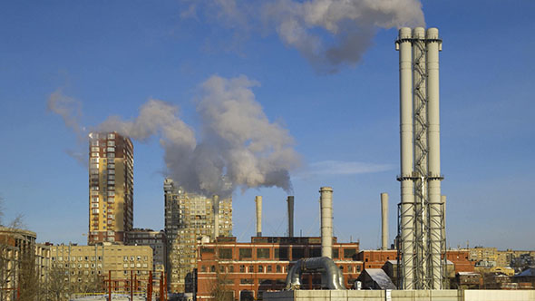 Factory Smoke Near Residental Area, Stock Footage | VideoHive