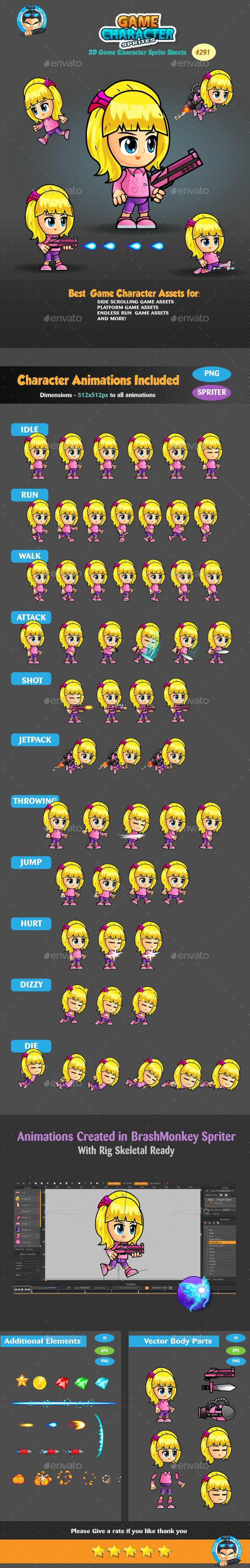 2D Game Character Sprites 291 by pasilan | GraphicRiver