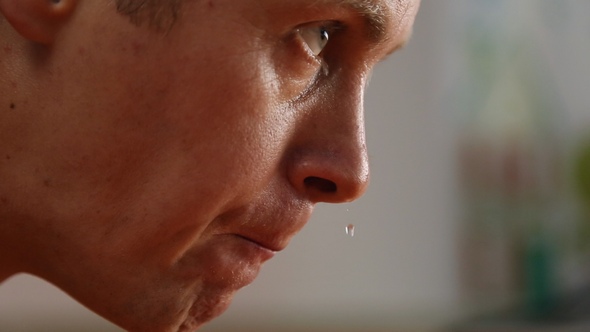 Drops of Sweat Flowing in the Face, Stock Footage | VideoHive