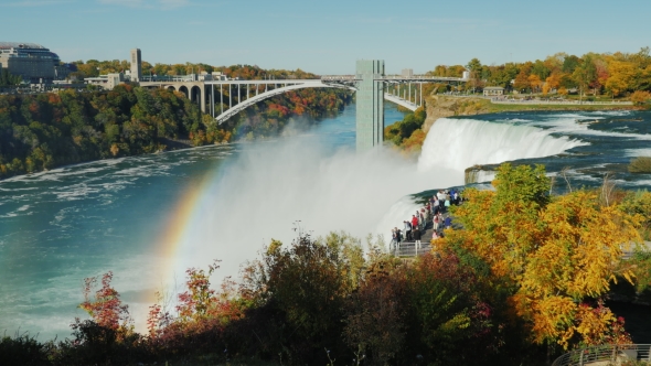 The Observation Deck Near the Famous Niagara Falls. Tourists Admire the ...