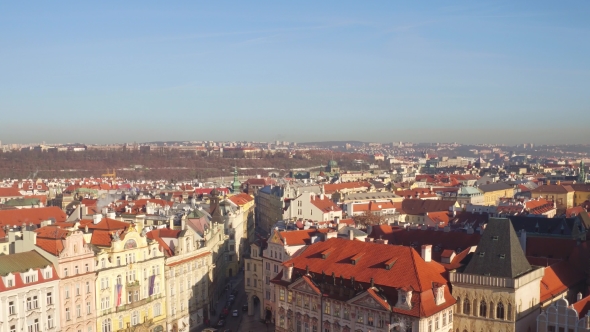 Sloped Roofs and Gothic Spires of Prague on a Sunny Day in Czech ...