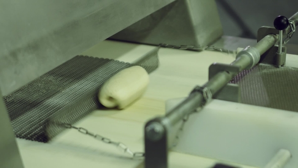 Bread Moving on a Conveyor Belt, Ready for Baking in Bakery, Stock Footage