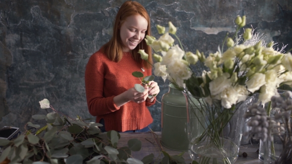 Florist Girl Making a Flower Composition, Stock Footage | VideoHive