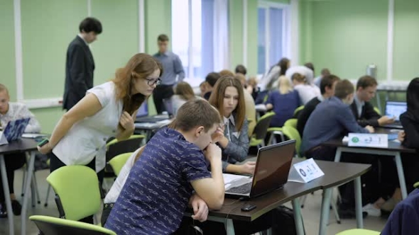 Students at the University on the Exam on Computer Science. In the ...