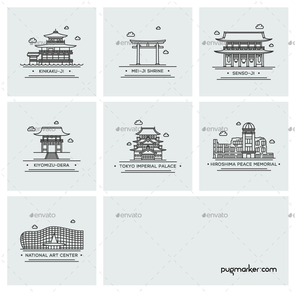 Japan Landmark Icons, Icons | GraphicRiver