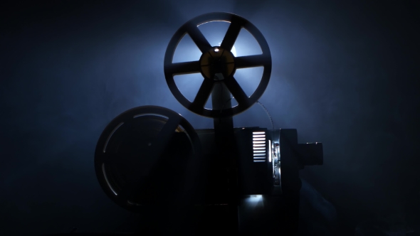 Old Vintage Movie Projector End of the Film. Side View, Stock Footage