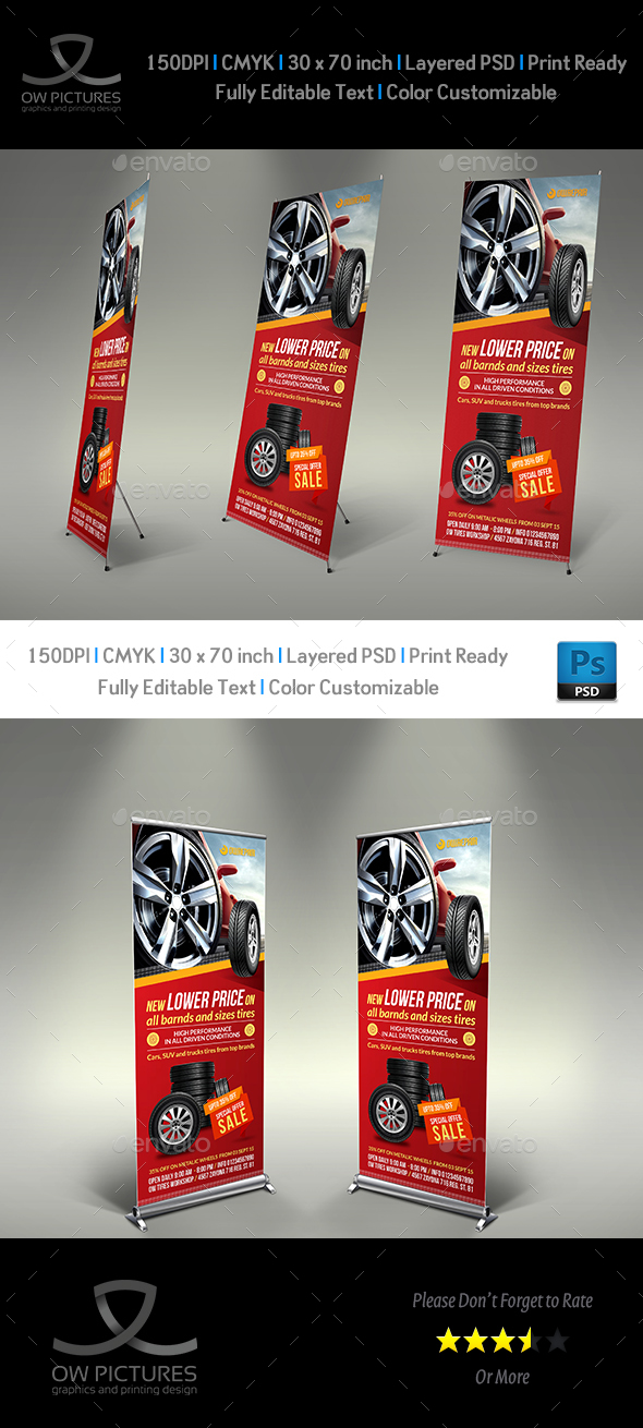 Tires Shop Signage Roll-Up Banner Template by OWPictures | GraphicRiver