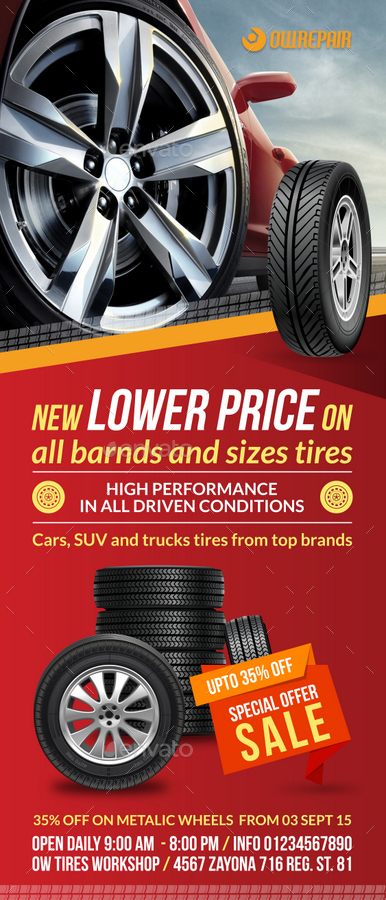 Tires Shop Signage Roll-Up Banner Template, Print Templates | GraphicRiver