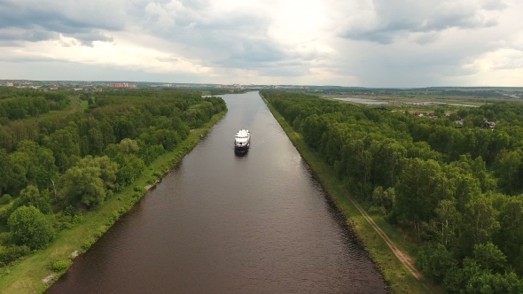 Cruise Ship on the river.Aerial View, Stock Footage | VideoHive